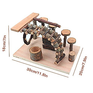 Linifar Hamster Playground Wooden, Small Animal Activity Toys Set – Climbing Ladder/Ramp Bridge/Food Bowl/Hideout Tunnel Stand Platform Chew Toy for Hamster Mouse Gerbil Rat Chinchilla (Playground C)