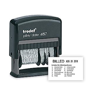 Trodat Printy 4817 Economy Dial-A-Phrase, 12 Popular Office Messages, Month in Letters, Day and Year in Numbers, Rubber Date Stamp – Self Inking Black Ink