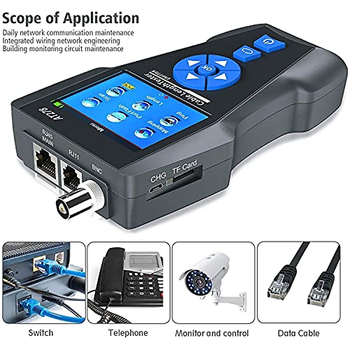 NOYAFA Network Cable Tester,AT278 TDR Multi-functional LCD Tracker For RJ45, RJ11, BNC, Metal Cable,PING/POE NF-8601S