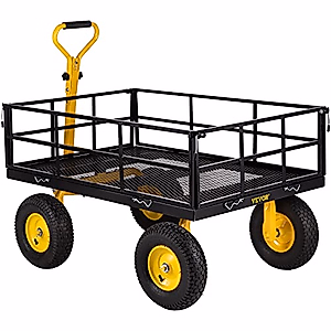 VEVOR Steel Garden Cart, Heavy Duty 1200 lbs Capacity, with Removable Mesh Sides to Convert into Flatbed, Utility Metal Wagon with 2-in-1 Handle and 13 in Tires, Perfect for Garden, Farm, Yard