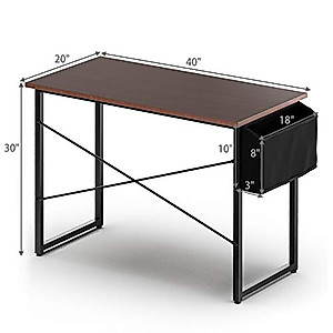 Tangkula Computer Desk with Storage Bag, Home Office Writing Study Desk, Modern Simple Style Laptop Table (40", Coffee)