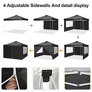 COBIZI 10x10 Ez Pop Up Canopy Tent with 4 Sidewalls Commercial Instant Gazebo Tents for Parties,Waterproof Adjustable Outdoor Patio 10x10 Heavy Duty Canopy Party Tent with 4 Sand Bags,8 Stakes(Black)