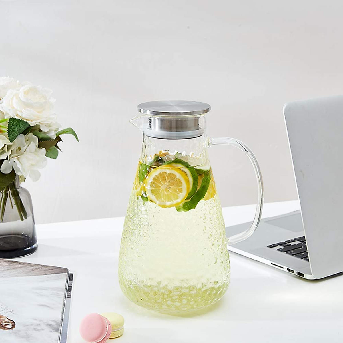 Karafu Glass Pitcher with Lid, Safe Packing, 78 Oz Heat Resistant Water Jug for Hot/Cold Water, Ice tea and Juice Beverage Clear