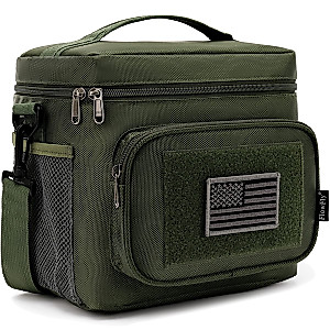 FlowFly Tactical Lunch Bag Large Insulated Lunch Box Cooler Tote for Men, Women with MOLLE/PALS Webbing (Army#Green, Medium)