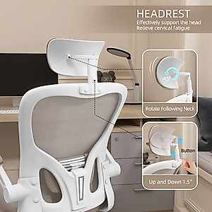 Monhey Ergonomic Office Chair Office Chair with Lumbar Support & Headrest & Flip-up Arms Height Adjustable Rocking Home Office Desk Chairs Swivel High Back Computer Chair Warm Taupe Mesh Study Chair