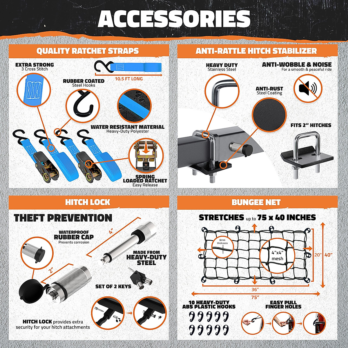 Mockins 60"x24"x6" Folding Trailer Hitch Cargo Carrier w/ 25 CuFt. Soft Vinyl Waterproof Cargo Bag | 500 Lbs. Capacity Car Carrier Cargo Rack & Car Bag Set | Waterproof Truck Bed Storage Accessories