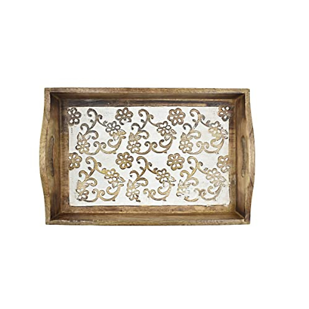 Hand Carved Wooden Breakfast Serving Tray with Handle for Breakfast Tea Snack Dessert | Kitchen Dining Serve-Ware Accessories | 15 x 10 Inches|2044