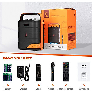 JYX Karaoke Machine with Wireless Microphone, Portable Bluetooth Speaker with Bass/Treble Adjustment, PA System with Remote Control, LED Lights,Supports TF Card/USB, AUX in, FM, REC,TWS for Party