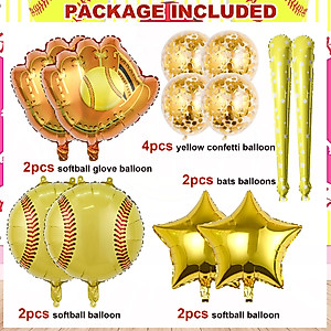 Softball Party Balloons,12pcs Softball Glove Foil Balloons, Balloons,Bat Balloons confetti balloons for Sports Theme Supplies Gender Reveal Baby Shower Decoration,Boys Girls Birthdays Party Supplies