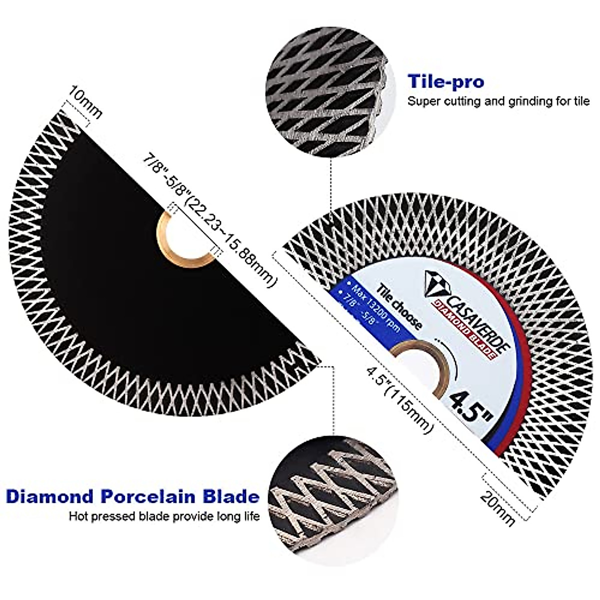 4.5" Super Tile Blade Diamond Cutting Blade for Cutting and Grinding Granite Marble Porcelain Tile