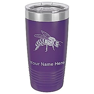 LaserGram 20oz Vacuum Insulated Tumbler Mug, Honey Bee, Personalized Engraving Included (Dark Purple)