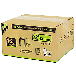 meite 16 Gauge 7/16-Inch Crown Staples, 2-Inch Length Medium Crown Staples Heavy Duty Galvanized Construction Staples for 16 Guage 7/16-Inch Crown Stapler Guns (10,000 Counts)