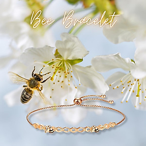 Presentski Bee Honeycomb Bracelet 925 Sterling Silver, Rose Gold Plated Adjustable Jewelry for Women