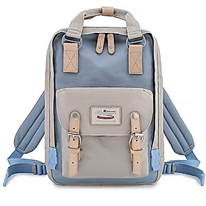 Himawari Backpack/Travel Backpack for Women 14.9" College Vintage Waterproof Bag ， Work Backpack for 14inch Laptop(HIM-30#Beige & Blue)
