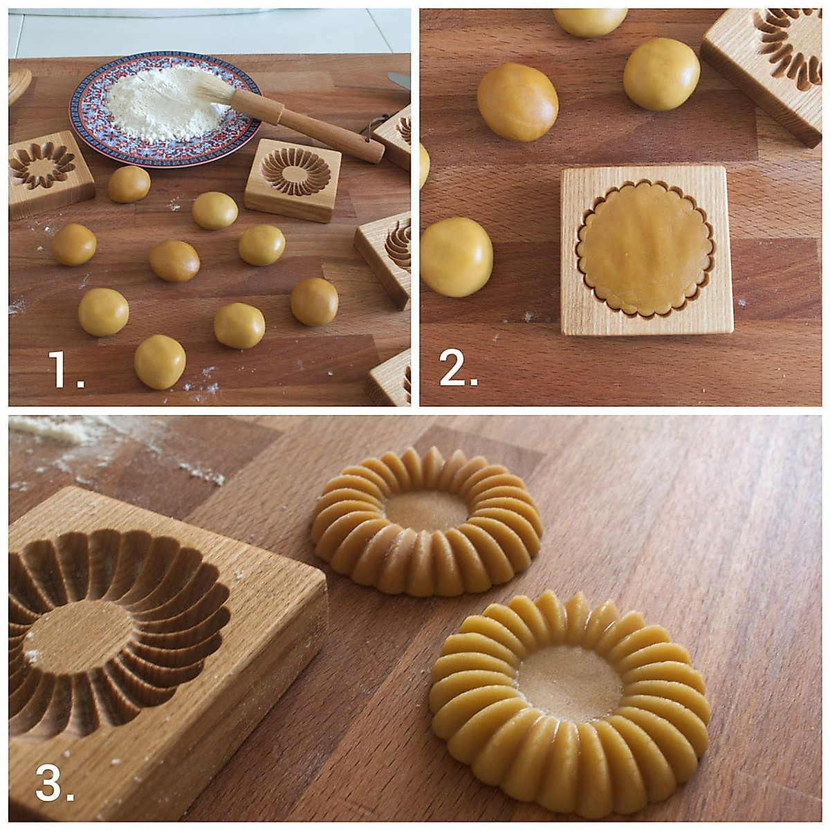 Wooden Cookie Biscuit Mold Cookie Cutters Wooden Cookie Molds 3D Baking Mold Funny Embossing Craft Decorating Baking Tool,for Christmas Thanksgiving Halloween Easter Kitchen DIY (Mold - C)