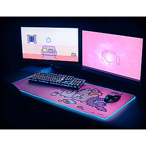 Erik Official Pusheen XXL RGB Gaming Mouse Mat | LED Mouse Mat | 900x400x4 mm Non-Slip Rubber Base Mouse Pad RGB, RGB Gaming Mouse Pad, Keyboard Mouse Mat | Pusheen Gifts | Kawaii Gaming