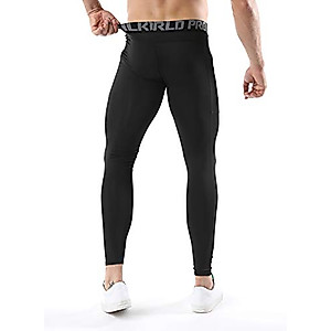 SILKWORLD 3 Pack Mens Compression Pants Running Tights with Pockets Mens Leggings for Sports (Pack of 3: Black, Gray, White, Large)