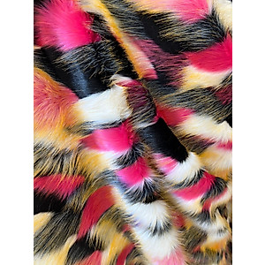 Prime Fabric, Multicolor Puzzled Patches Luxury Shag Faux Fur Fabric by The Yard 60" Wide, Shaggy, Long Pile, DIY Craft Supply, Hobby, Costume, Decoration