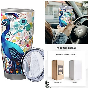 Color Peacock Tumbler with Lid and Straw 20oz Stainless Steel Car Cup for Hot and Cold Drinks, Double Wall Insulated Travel Coffee Mug Reusable Drink Thermos Cup Birthday Gifts