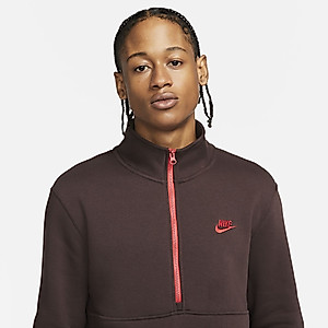 Nike Men Sportswear Club Brushed-Back 1/2-Zip Pullover (2X-Large, Brown Basalt/University Red/University Red)