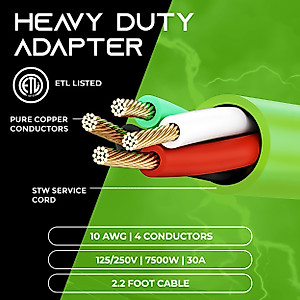 GearIT 30 Amp Dryer Y Splitter to RV/EV (NEMA 14-30P Male Plug to 14-30R / 14-50R Female Receptacle) 4-Prong Adapter Cord - 2.2 Feet