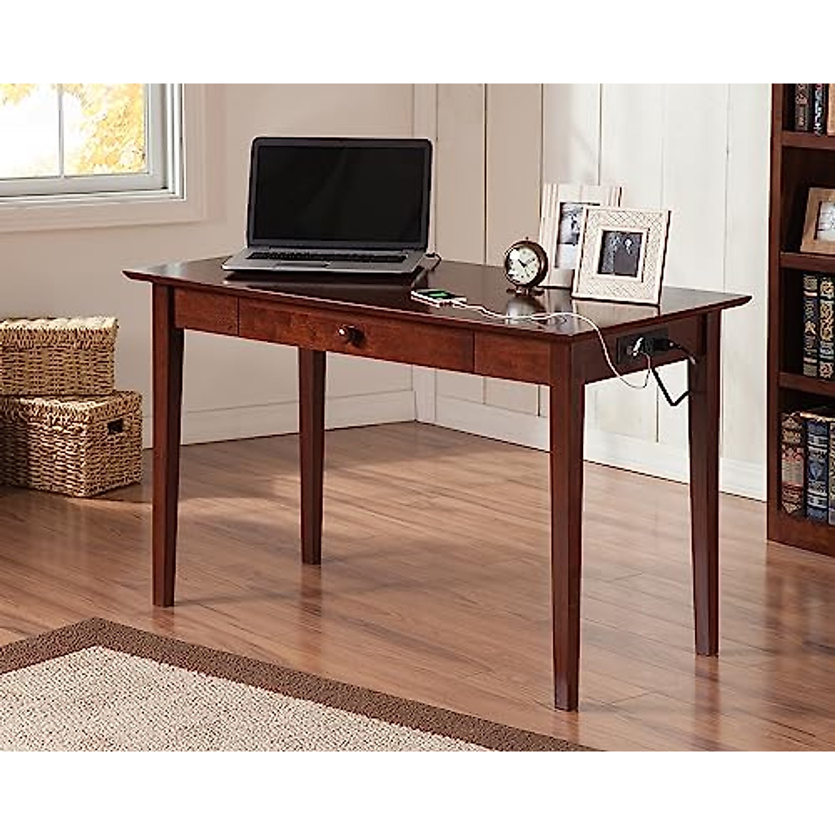 AFI, AH12114, Shaker Desk with Drawer and Charging Station, Walnut