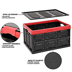 jocabo Collapsible Storage Box with lid 30L Lidded Bin Crates Plastic Tote Container Stackable Folding Utility for Clothes, Toy, Books ,Snack, Shoe -Black