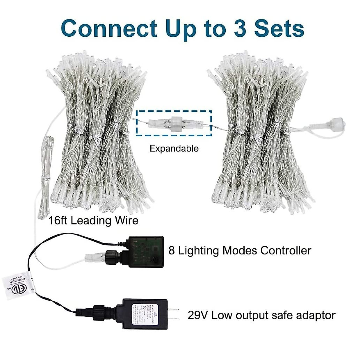 MAGGIFT 304 LED Curtain String Lights, 9.8 x 9.8 ft, 8 Modes Plug in Fairy String Light with Remote Control, Christmas, Backdrop for Indoor Outdoor Bedroom Window Wedding Party Decoration, Warm White