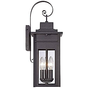 Franklin Iron Works Bransford Traditional Outdoor Wall Light Fixture Dark Black Specked Gray 19" Clear Glass Lantern Scroll Arm for Exterior House Porch Patio Outside Deck Garage Front Door Home