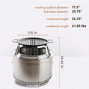 Solo Stove Yukon Cast Iron Grill Cooking Bundle 2.0 | Portable Smokeless Fire Pit, Stand, Grill & Hub, Wood Burning, Removable Ash Pan, Stainless Steel/Cast Iron, H: 26.25in x Dia: 25.75in, 62lbs