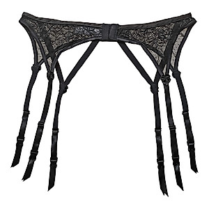 Women's Black Lace 6 Straps Metal Buckles Sexy Garter Belt for Stockings S513 (Large)