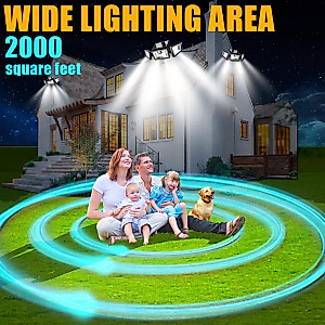 DooLv Security Solar Motion Lights Outdoor, 214 LEDs 1500LM Spot Flood Light-Wide Adjustable 360° 3 Heads with 3 Modes, Wireless Motion Sensor 35ft- IP65 Waterproof Solar Powered 2200mah (2 Pack)