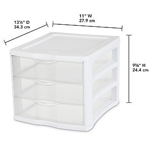 Sterilite 17918004 3 Drawer Unit, White Frame with Clear Drawers, Pack of 4