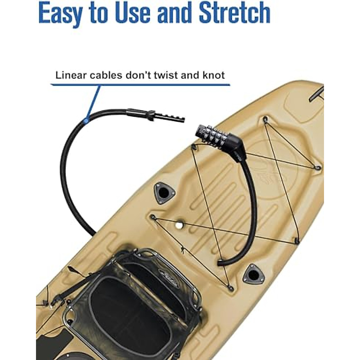 NDakte Bike Lock, Extra Long Straight Cable Lock(6ft to 27ft) with Resettable Combination, Unique Male Narrow Designed to Especially Suitable for Kayak, Scooter and Paddle Boards Canoe Jet Ski