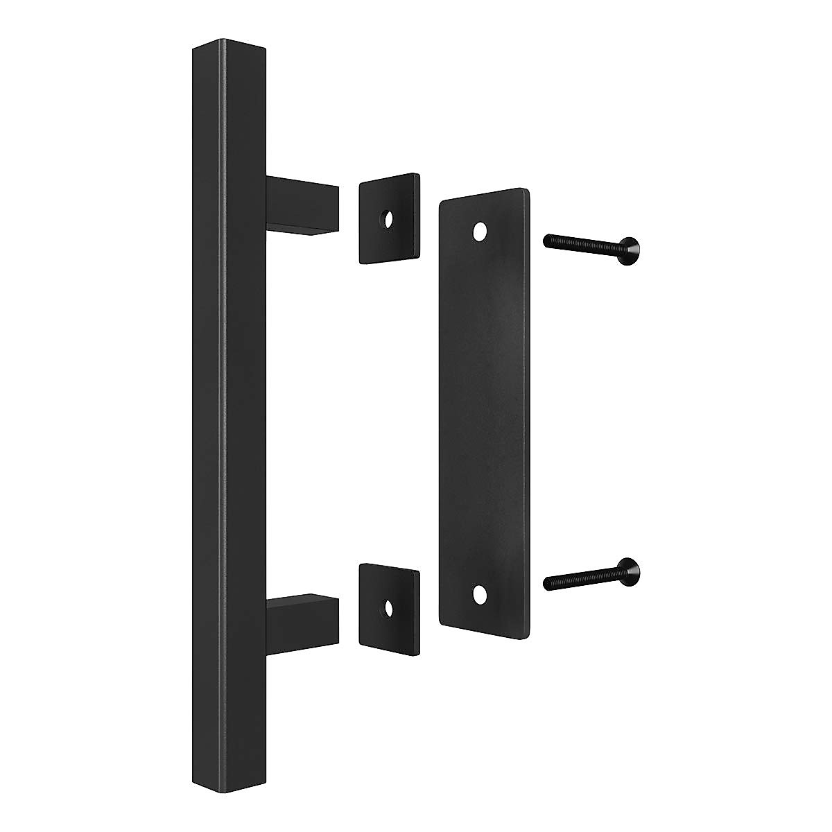 SMARTSTANDARD 10" Heavy Duty Sliding Barn Door Handle, Pull and Flush Set for Gate Kitchen Furniture Cabinet Closet Drawer, Black, Square