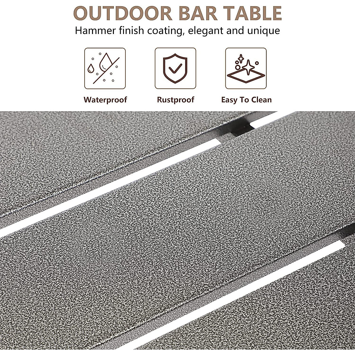 ONLYCTR Outdoor Bar Chairs and Table, Metal Outdoor Bar Set, 3 Piece Patio Bar Table Set with Bar Stools & Cushions for Backyard, Porch, Bistro, Balcony (Gray, 47" Table, 2 Vertical Back stools)