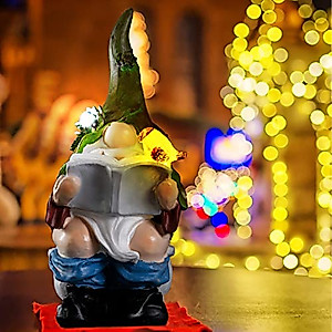 TemwJa Solar Outdoor Garden Statues, Handmade Resin Garden Gnome Statues with LED Lights, Statues Garden Gnomes on The Porch, Courtyard, Lawn, Artistic Garden Decor-Reading Statue