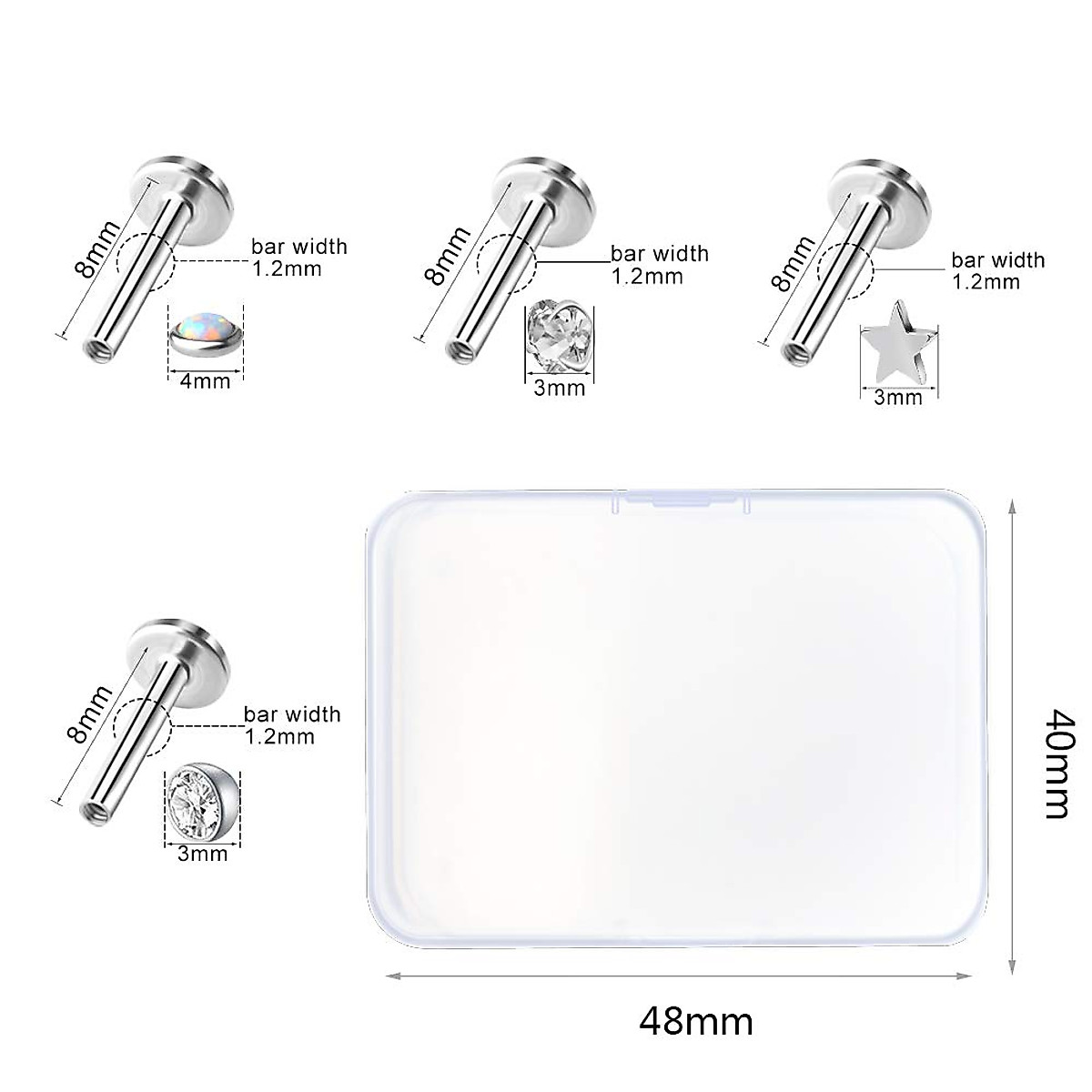 ONESING 18 Pcs 16G Tragus Earrings for Women Piercing Jewelry Cartilage Earring Studs Barbell Lip Stainless Steel