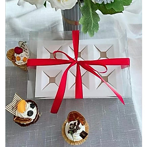 C.W.B Sweets (6 pack x 6 sets) Cupcake Box, Holds 36 total Cupcakes, Transparent White Cupcake Boxes, Clear Disposable Cupcake Container, 6 Cupcake Holder, 6 pack with Ribbon.