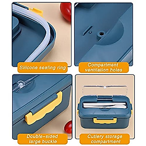 Jossens Bento Box Set,1100ML Leakproof Lunch Box Kit With Utensils,Breakfast Cup and Lunch Bag,3 Compartment Microwave Lunch Containers,BPA Free(Blue)