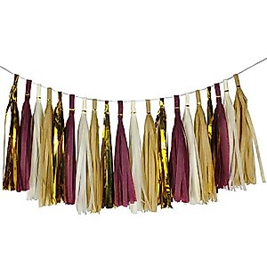 4-Pack Burgundy Gold Beige Tan Brown DIY Tissue Tassel Garland Party Streamers Bunting Banner for Floral Crafts Baby Shower Wedding Birthday Bridal Shower Party Backdrop Balloon Tails Tassel Decor