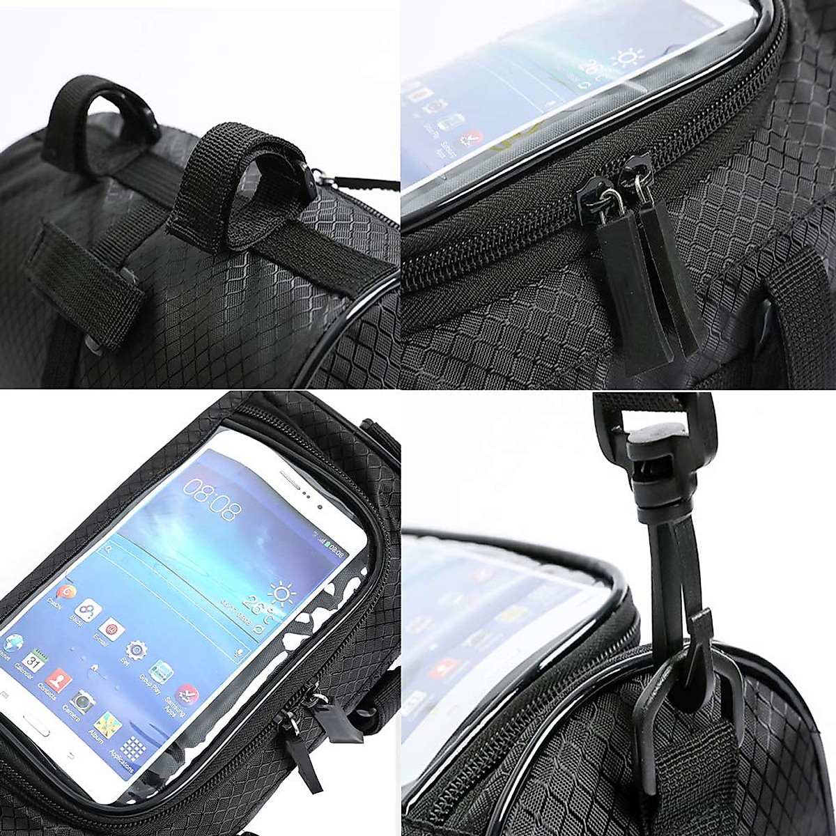 Bike Handlebar Bag, Waterproof Bicycle Front Storage Bag, Bike Phone Holder Accessories, Transparent Pouch Touch Screen with Removable Shoulder Strap for Dirt Bikes, Road Bikes, Mountain Bikes