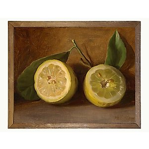 Vintage Lemon Decor - Yellow Lemon Kitchen Decor - Fruit Painting for Farmhouse Dining Pantry - Lemon Themed Wall Art Poster Picture Print for Bathroom Bedroom - Lemon Still Life Sign 8X10 Unframed