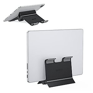 OMOTON Plastic Vertical Laptop Stand - Multifunctional Gravity Laptop Holder Self-Adjust Storage Desktop, Compatible with MacBook, Google Pixelbook, Dell and All iPad(Up to 17.3")