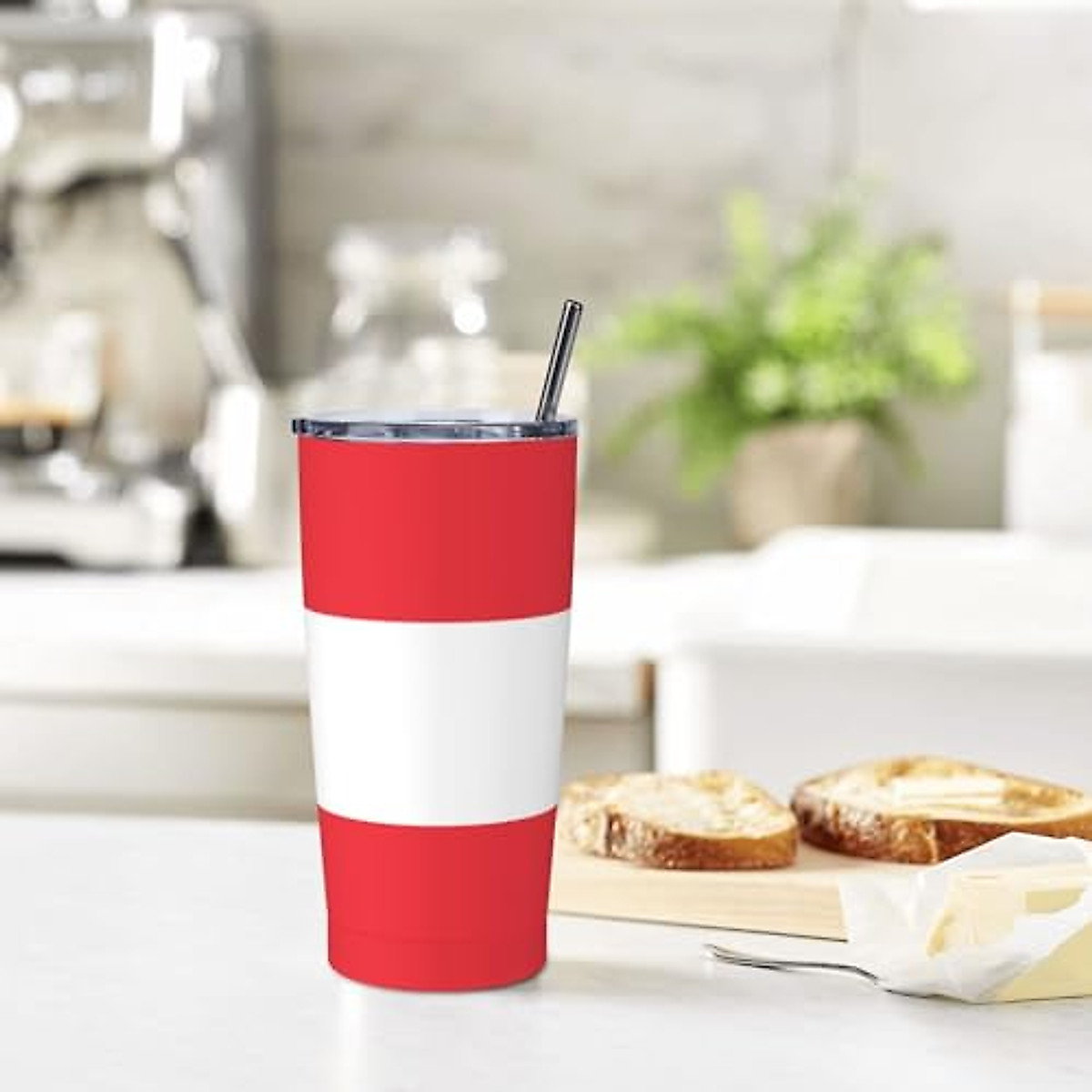 VKKOEWL Austrian Flag Stainless Steel Insulated Tumbler 20 Oz Travel Water Bottle Coffee Mug Drink Cup With Lid Straw
