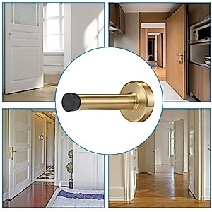 Modern Door Stopper, Stainless Steel Door Stop with Sound Dampening Rubber Bumper Wall Mounted Durable Door Holder with Hardware Screws Brushed Finish 3.7 Inch in Height Door Stops