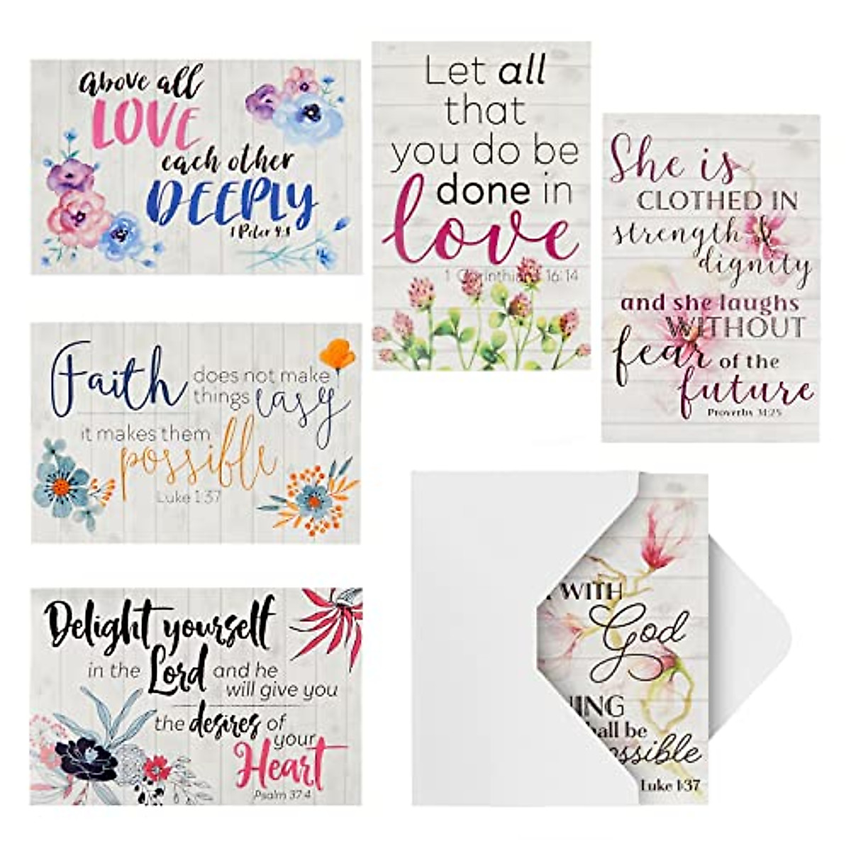 60 Pack Christian Inspirational Greeting Cards with Envelopes, Bulk, Motivational Bible Verses Scripture (Floral Design, 4x6 In)