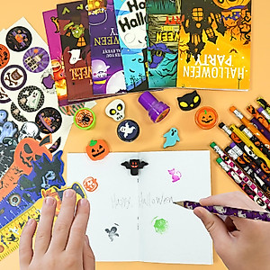 168 PCS Halloween Party Favors 24 Pack Halloween Stationery for kids Trick or Treat Gifts for Halloween Party Classroom School Supplies Prizes Rewards Halloween Goodie Bag Stuffers Halloween Toys