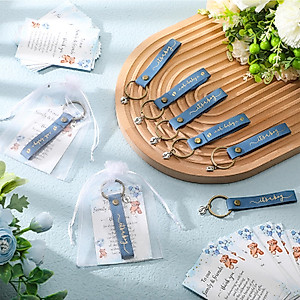 Ecally 50 Sets Baby Shower Favors for Guests PU Leather Keychain Bear Thank You Cards Organza Bags Gender Reveal Gifts (Blue, Boy Style)