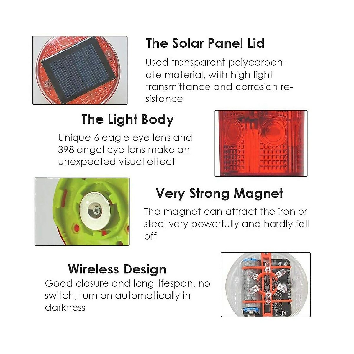 Solar Strobe Warning Light, with Strong Magnetic Base High Bright LED Flashing 360° Wireless Control Automatically Turn On Waterproof IP65 for Construction, Traffic, Factory, Safety Sign (Red)